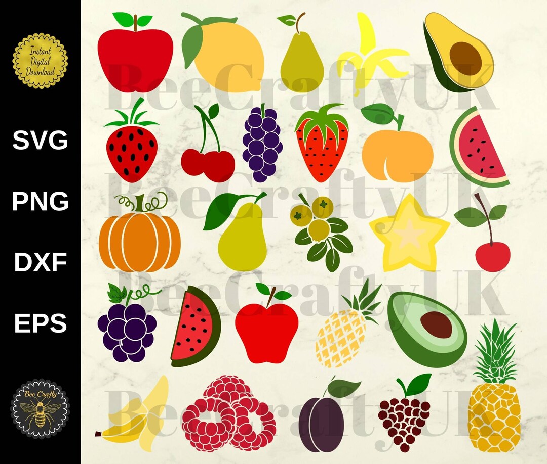 Fruit SVG Bundle Cut Files | Banana, Strawberry, Grapes, Kiwi, Olive ...