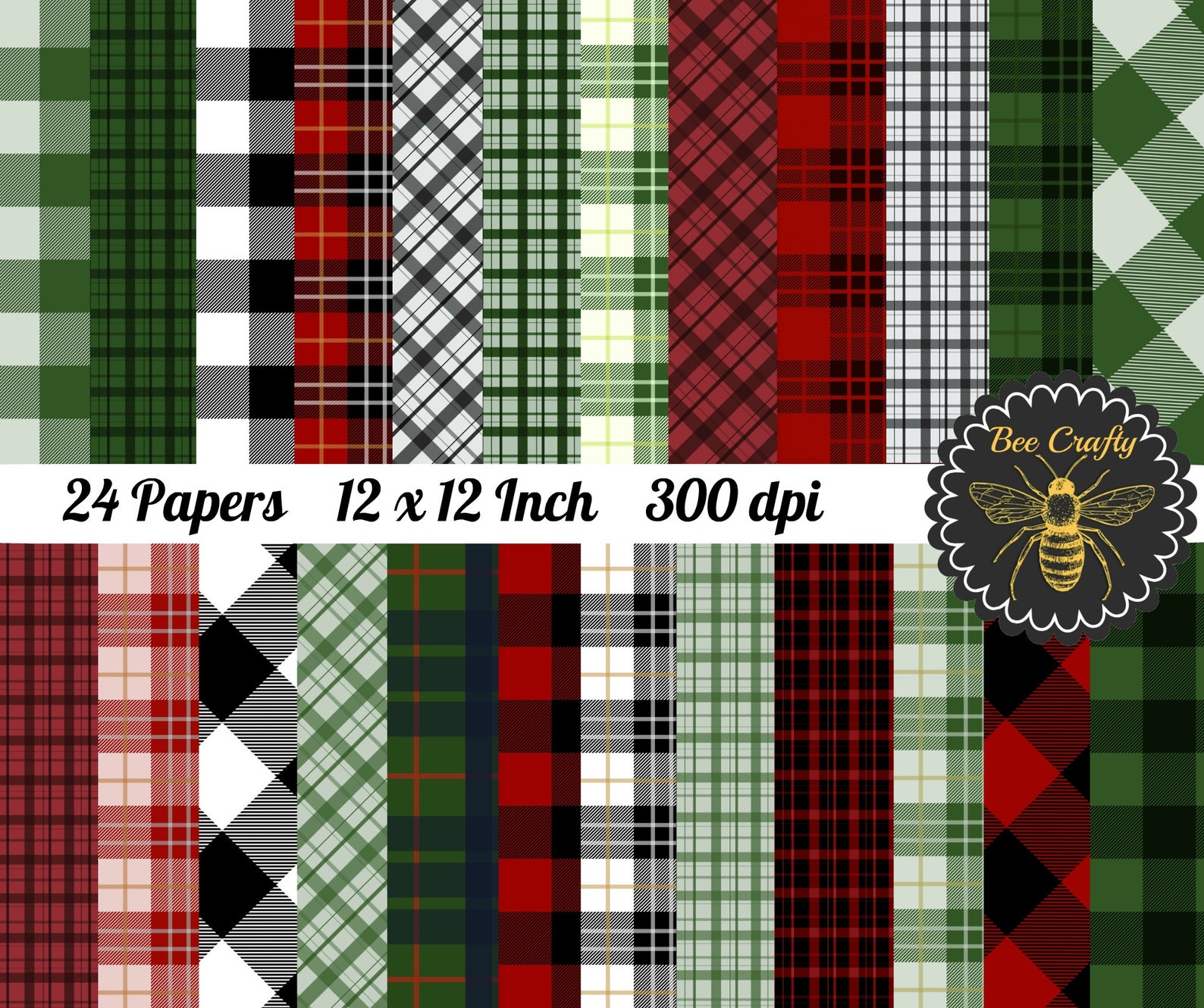 Buffalo Plaid Digital Paper Pack Scrapbooking Tartan Craft - Etsy