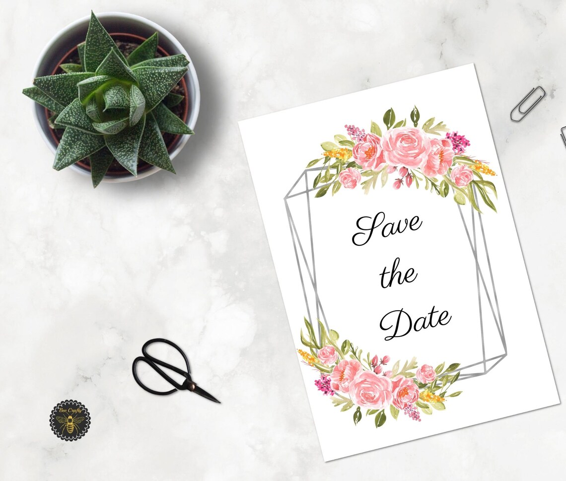 12 Pink Coral Rose Floral Silver Geometric Polygonal Frames - Etsy