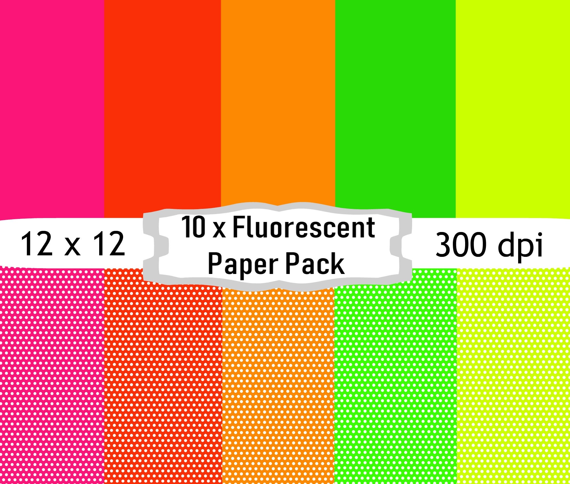 Fluorescent Polka Dots & Solid Digital Paper Pack / Pink Red | Etsy
