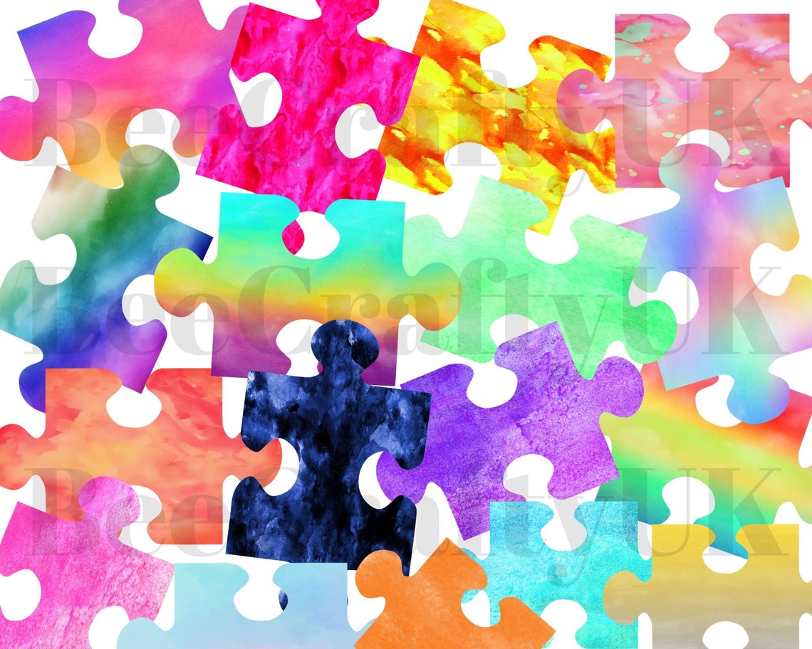 Watercolour Puzzle Pieces Puzzle Piece Clip Art Watercolor - Etsy