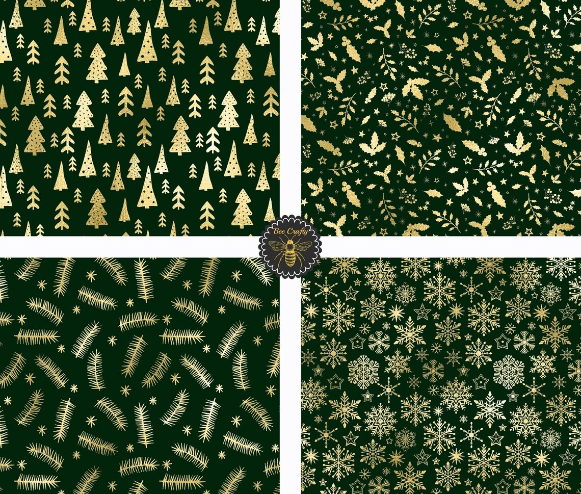 Green and Gold Christmas Papers | Gold Foil & Green Backgrounds | Gold ...