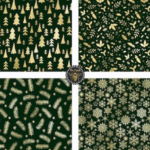 Green and Gold Christmas Papers | Gold Foil & Green Backgrounds | Gold ...