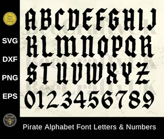 Pirate Font Alphabet Letters & Numbers Cutfiles Pirate - Etsy