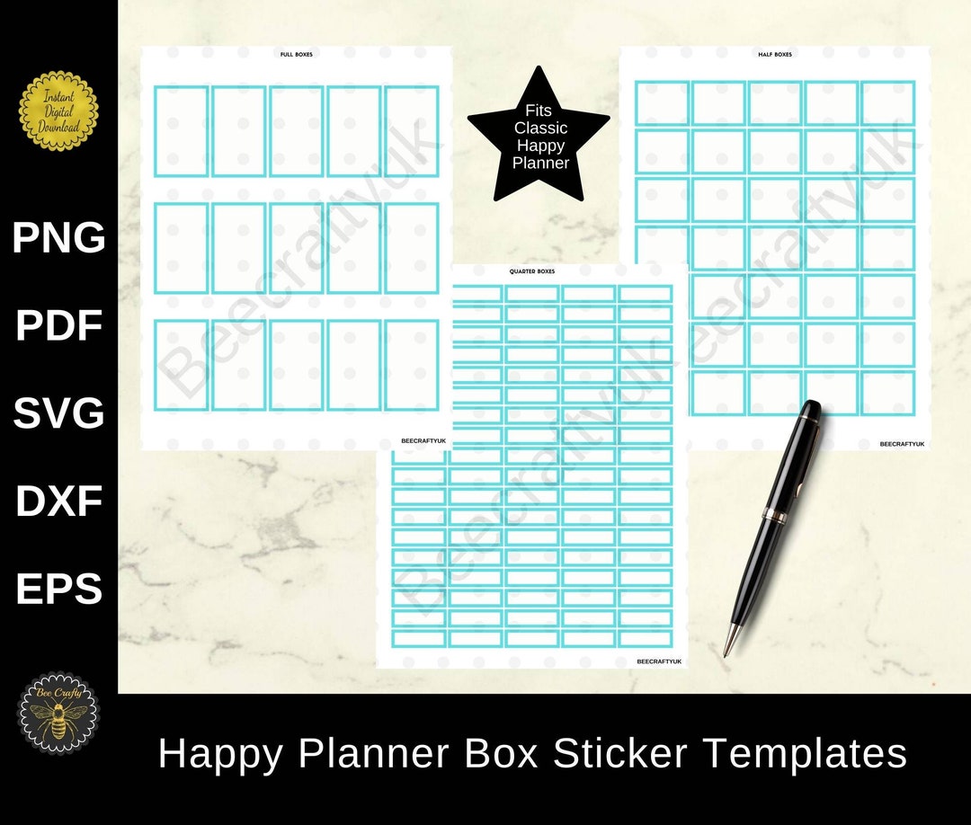 Happy Planner Classic Sticker Templates | Blank Fillable Full, Half ...