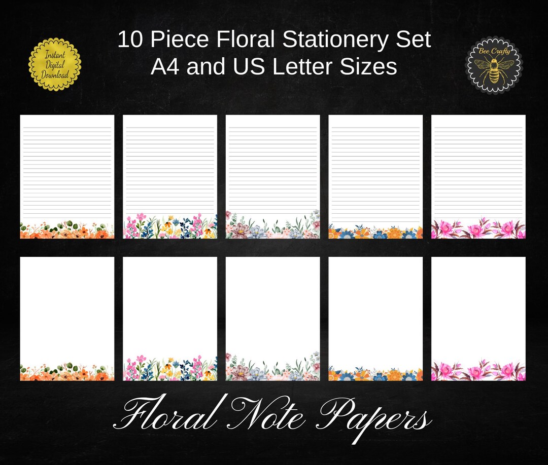 10 Piece Stationery Set | Floral Writing Paper | 5 Sets Lined and ...