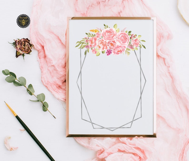 12 Pink Coral Rose Floral Silver Geometric Polygonal Frames - Etsy