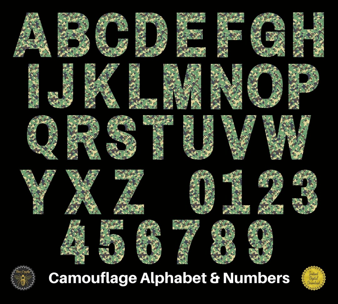 Camouflage Letters & Numbers | Camo Alphabet Font Design Elements | PNG ...