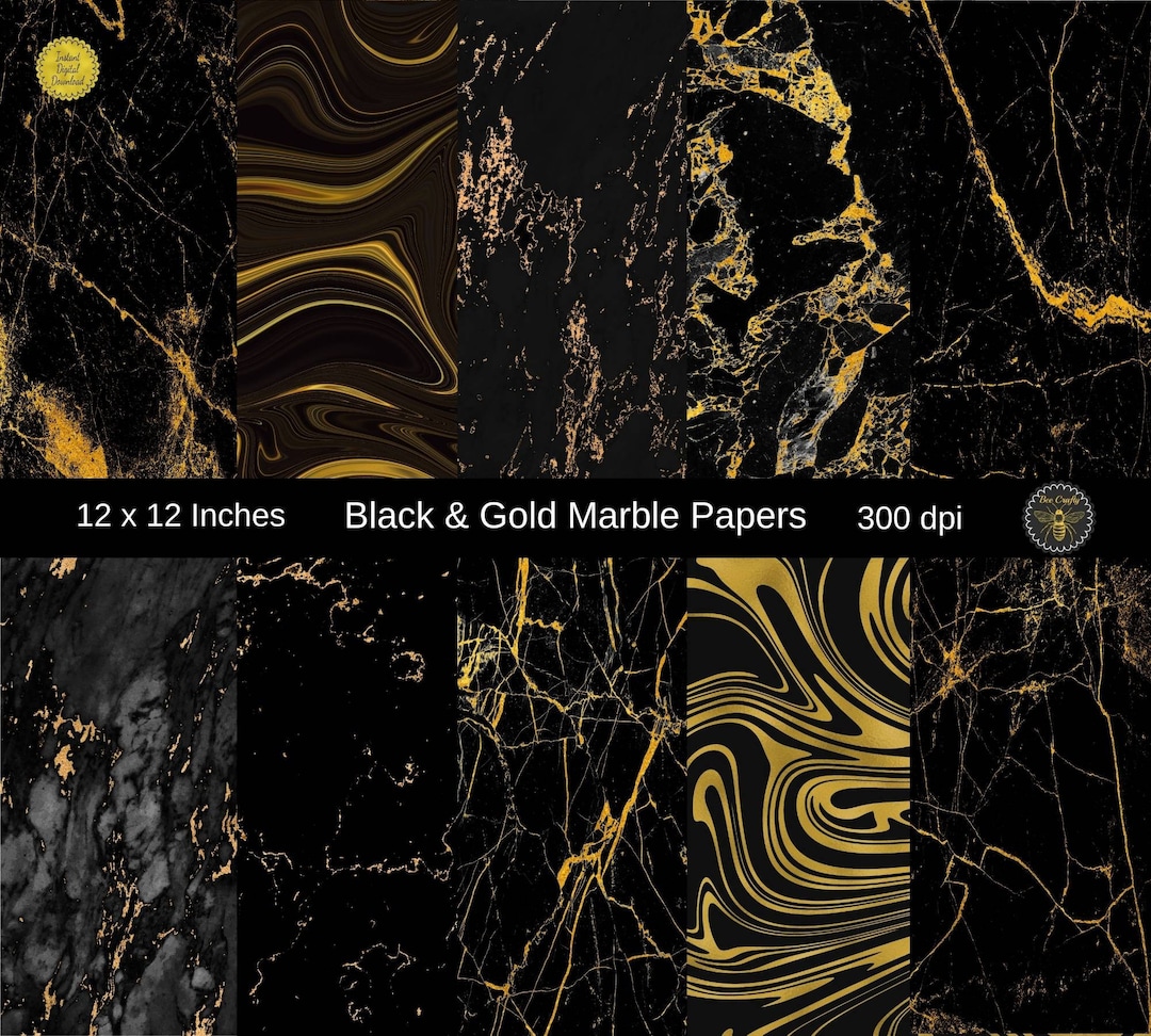 Black & Gold Marble Digital Paper Pack | Gold Marble Sublimation ...