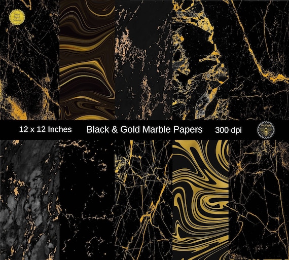 Black & Gold Marble Digital Paper Pack Gold Marble | Etsy