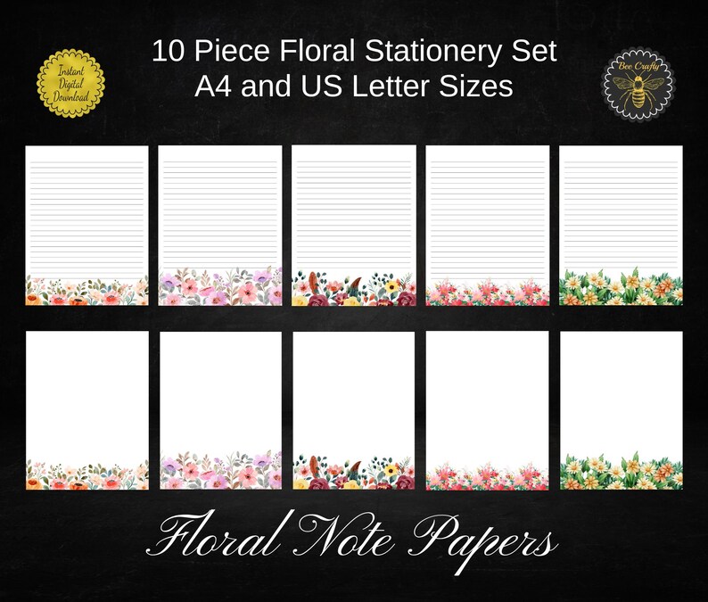 Floral Stationery Set: Watercolor Flower Note Paper (digital Download ...