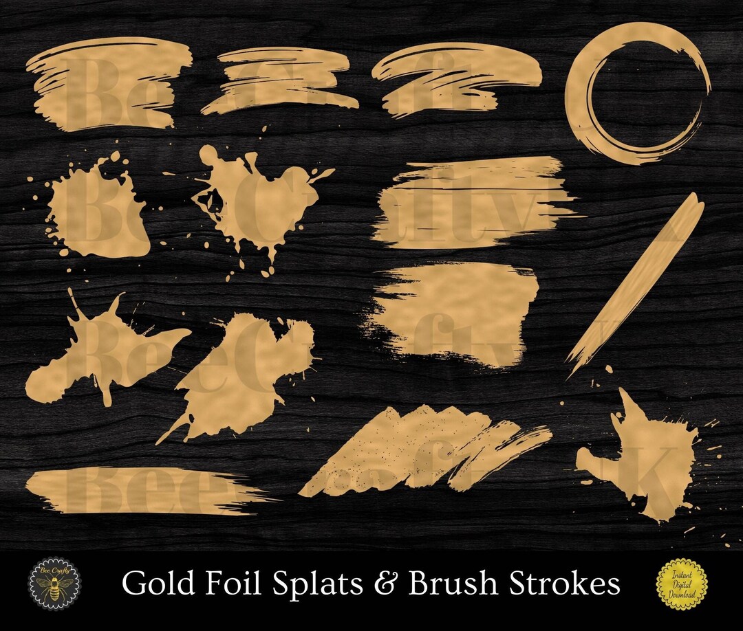 Gold Splats Paint Brush Strokes Clipart | Gold Ink Paint Splatter ...