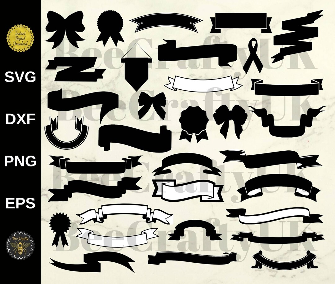 Banners Bows & Ribbons SVG Bundle Banner Clipart Elements Labels ...
