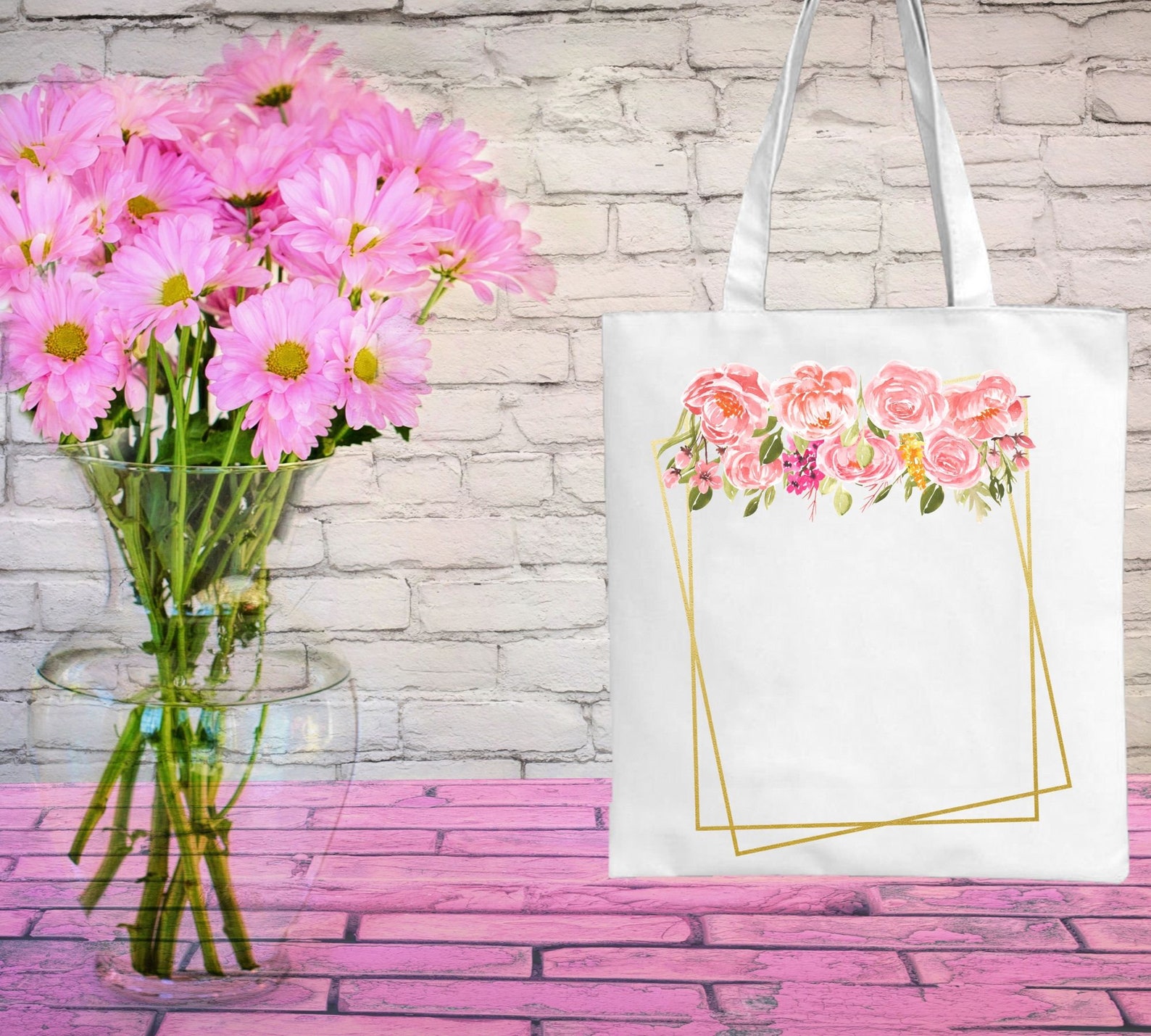 12 Pink Coral Rose Floral Geometric Polygonal Frames Gold & | Etsy