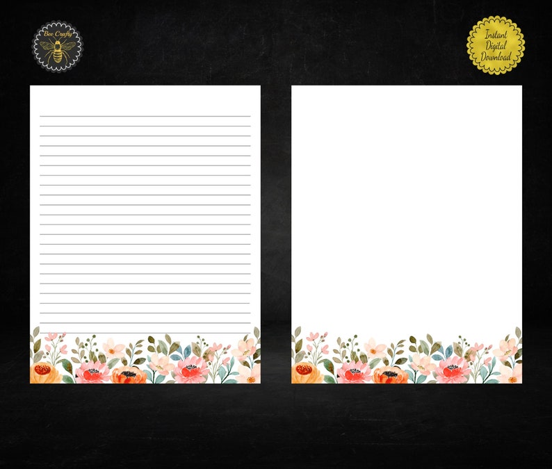 Floral Stationery Set: Watercolor Flower Note Paper (digital Download ...