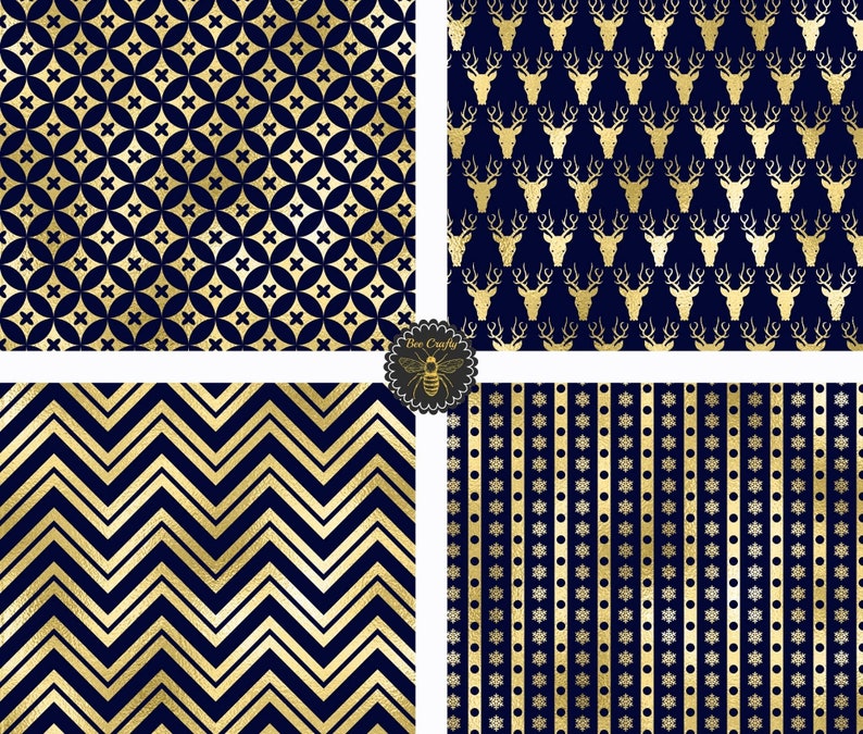 Blue and Gold Christmas Papers | Gold Foil & Blue Backgrounds | Gold ...