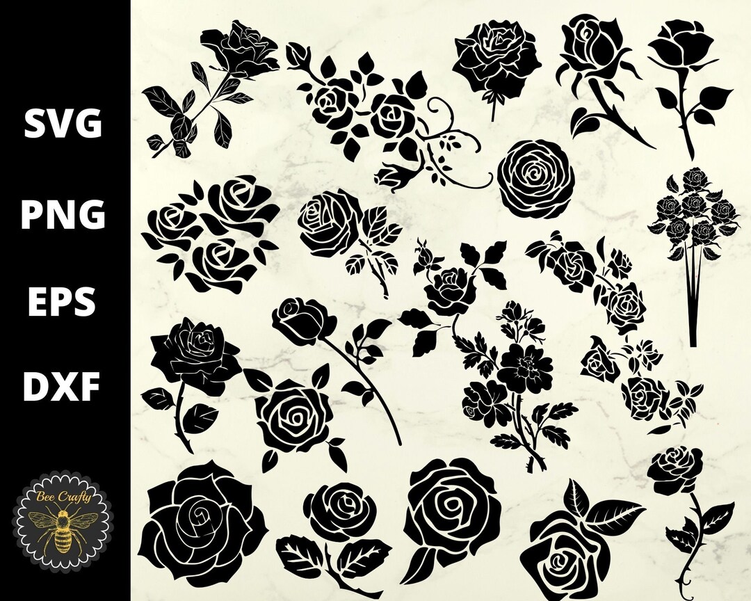 Roses SVG Bundle | Rose Flower Stencil Clipart Set | Rose Silhouettes ...