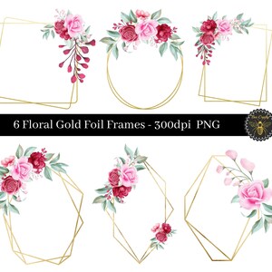 Cerise Pink Roses Gold Foil Geometric Polygon Frames | Rose Flower ...