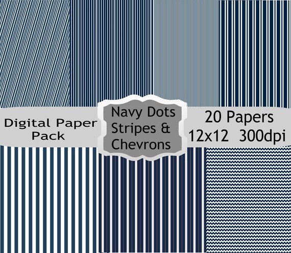 Navy Blue Digital Paper Pack Spots Dots Stripes Chevrons - Etsy