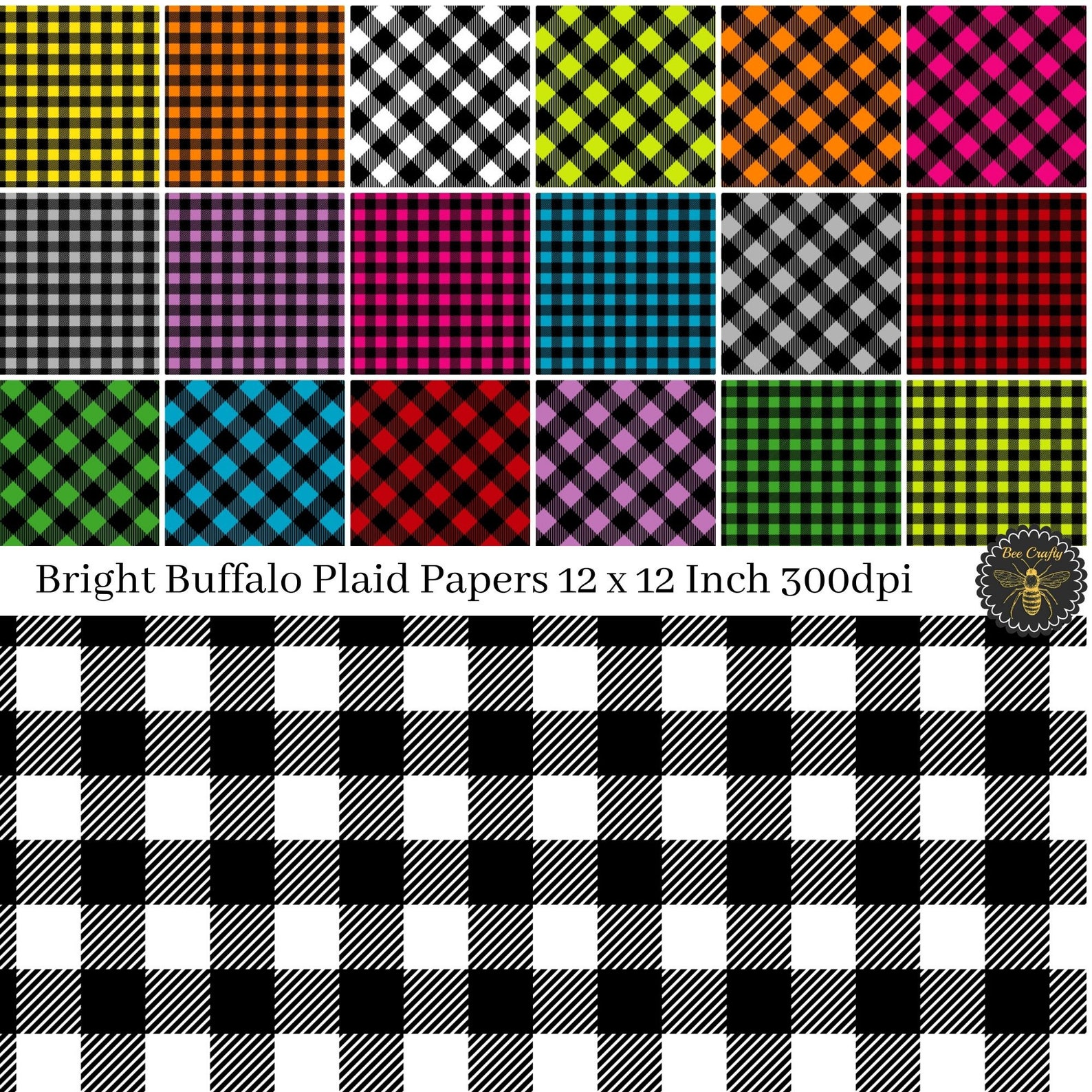 Bright Plaid Digital Paper Pack Rainbow Buffalo Plaid Craft - Etsy