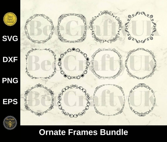 Ornate Frames Borders Bundle SVG Round Oval Square Clipart | Etsy