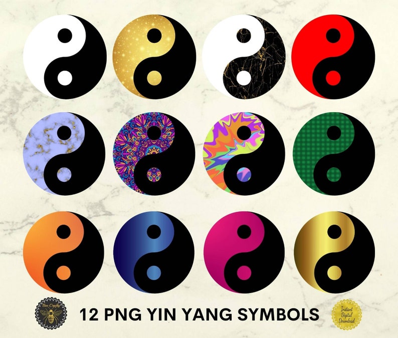 Yin Yang Symbol Bundle PNG & SVG | Foil Tie Dye Aztec Marble Plaid ...