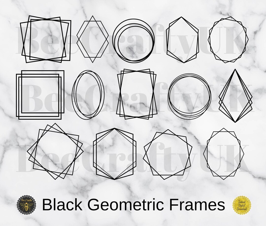 Black Geometric Polygonal Frames Geometrical Clip Art Frames Vector ...