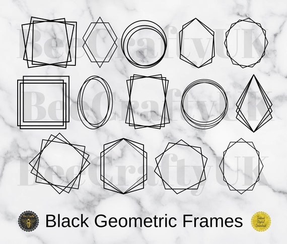 Black Geometric Polygonal Frames Geometrical Clip Art Frames | Etsy