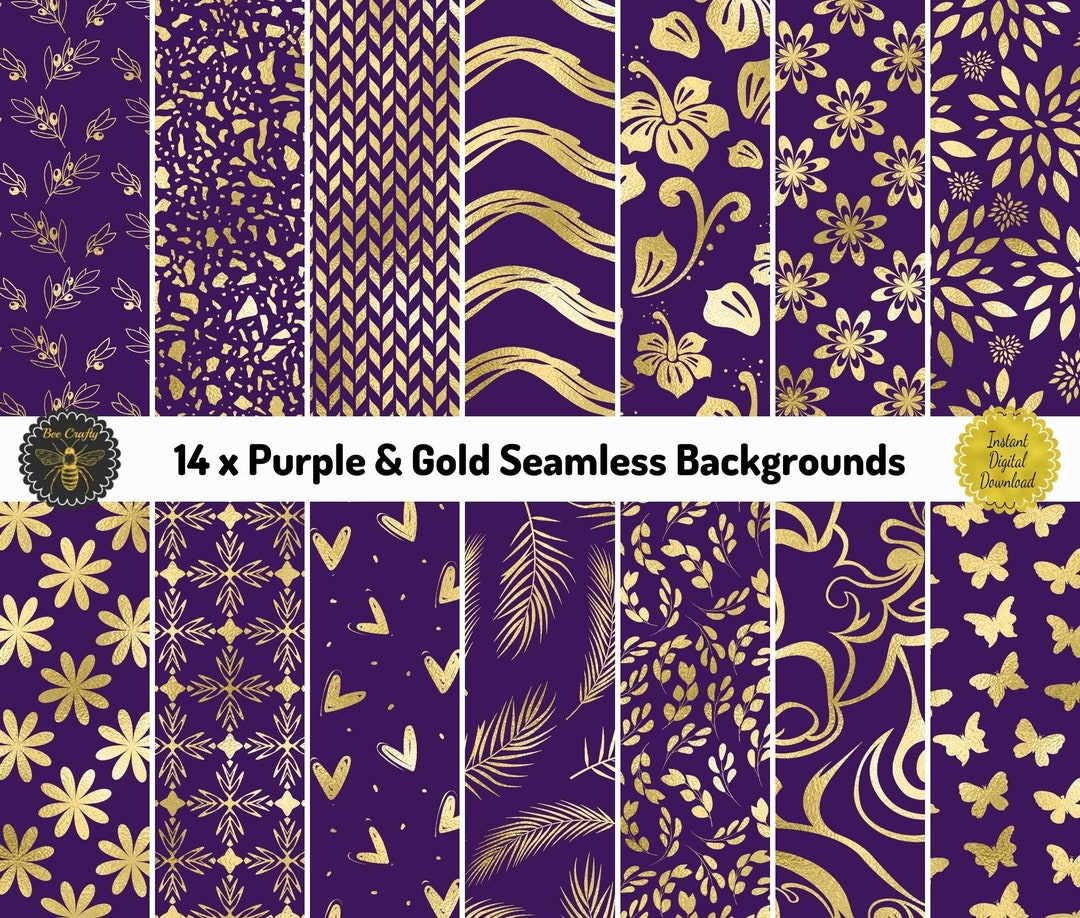Purple & Gold Digital Paper Seamless Gold Foil Backgrounds Gold Purple ...