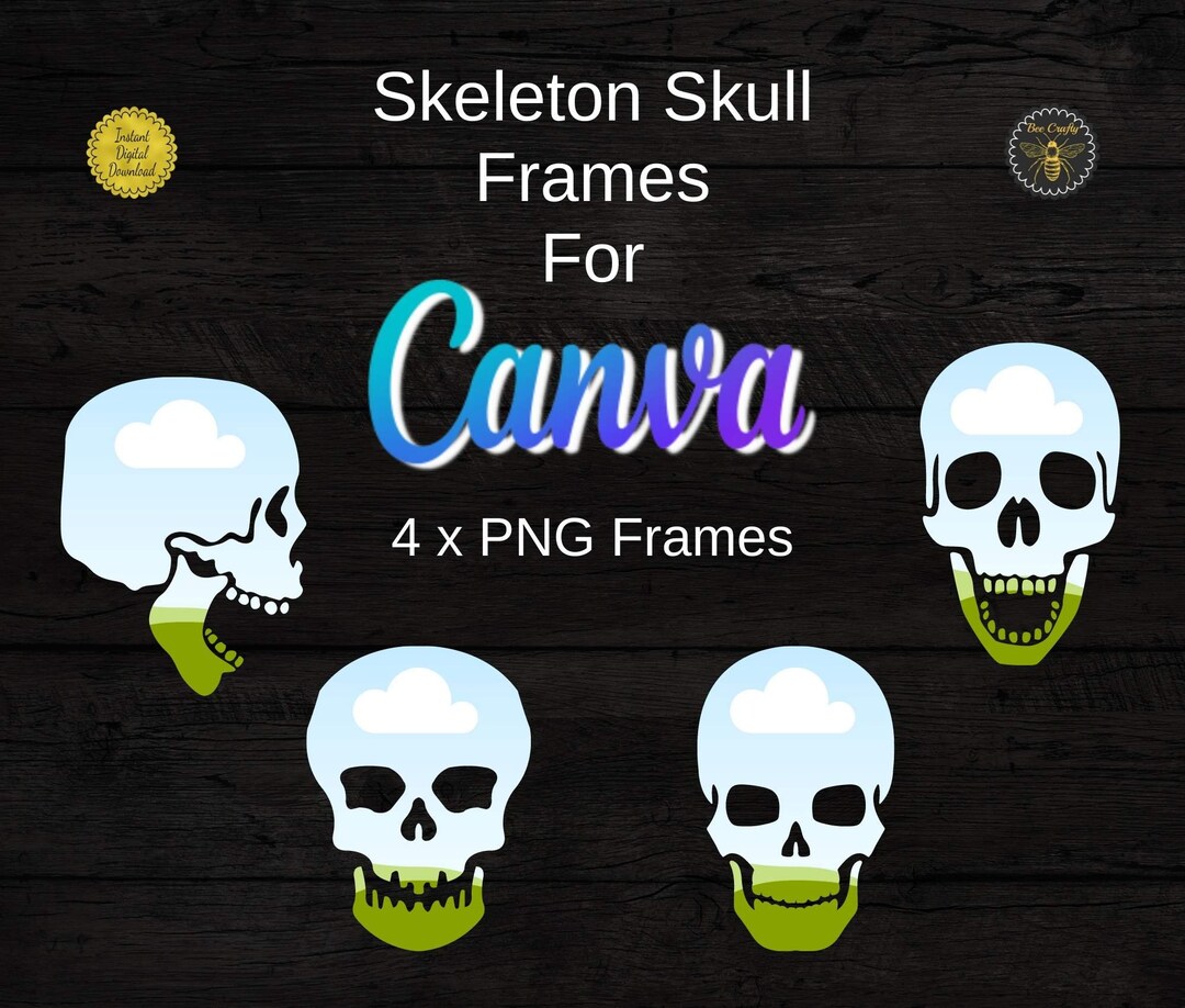 Custom Skeleton Skull Canva Frames | Editable Canva Skull Head Frames ...