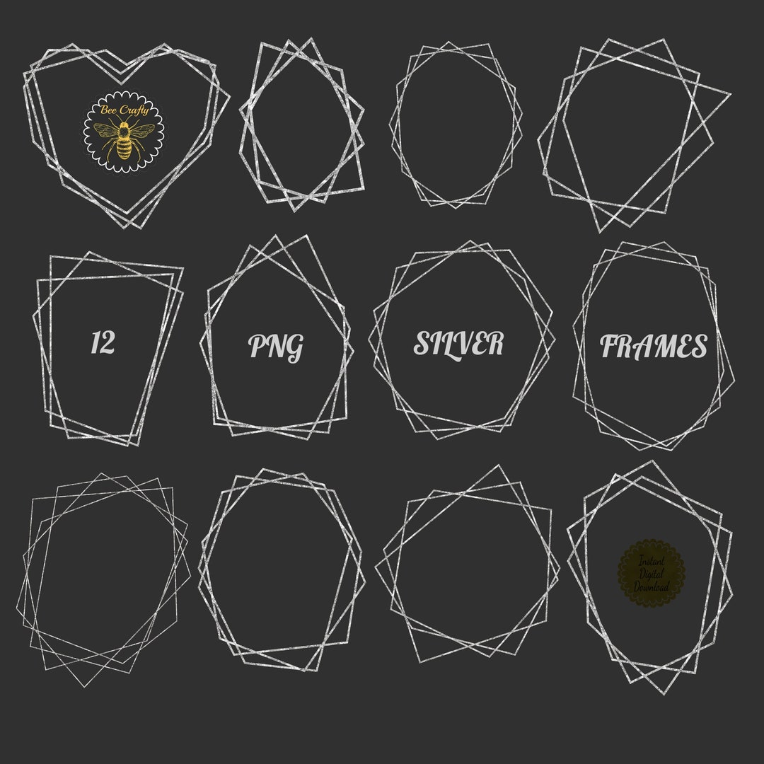 Silver Glitter Geometric Polygonal Frames | Geometrical Clip Art Frames ...
