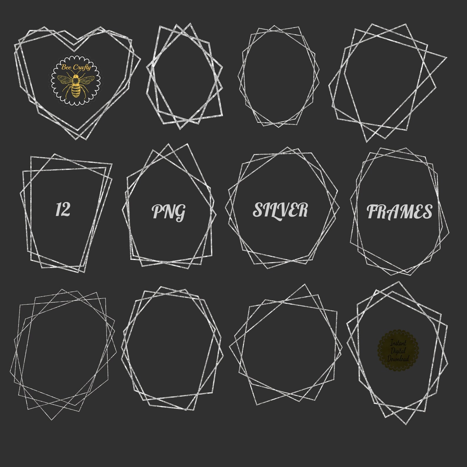 Silver Glitter Geometric Polygonal Frames | Geometrical Clip Art Frames ...