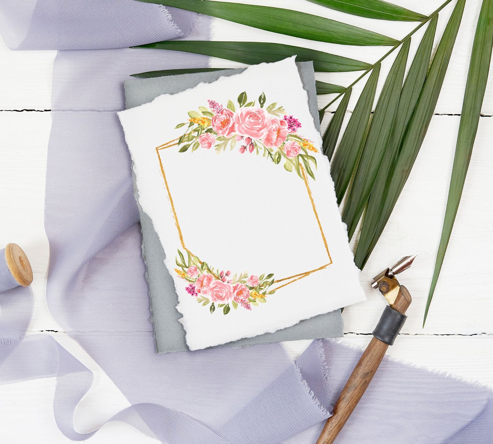 12 Pink Coral Rose Floral Geometric Polygonal Frames Gold & | Etsy