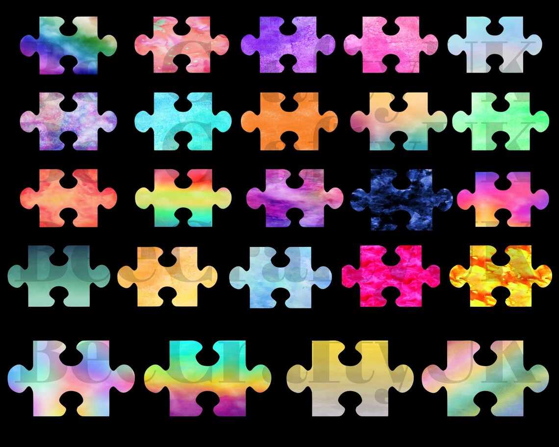 Watercolour Puzzle Pieces Puzzle Piece Clip Art Watercolor - Etsy