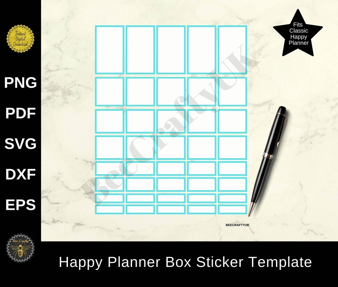 Happy Planner Classic Sticker Template | Blank Fillable Mixed Boxes ...