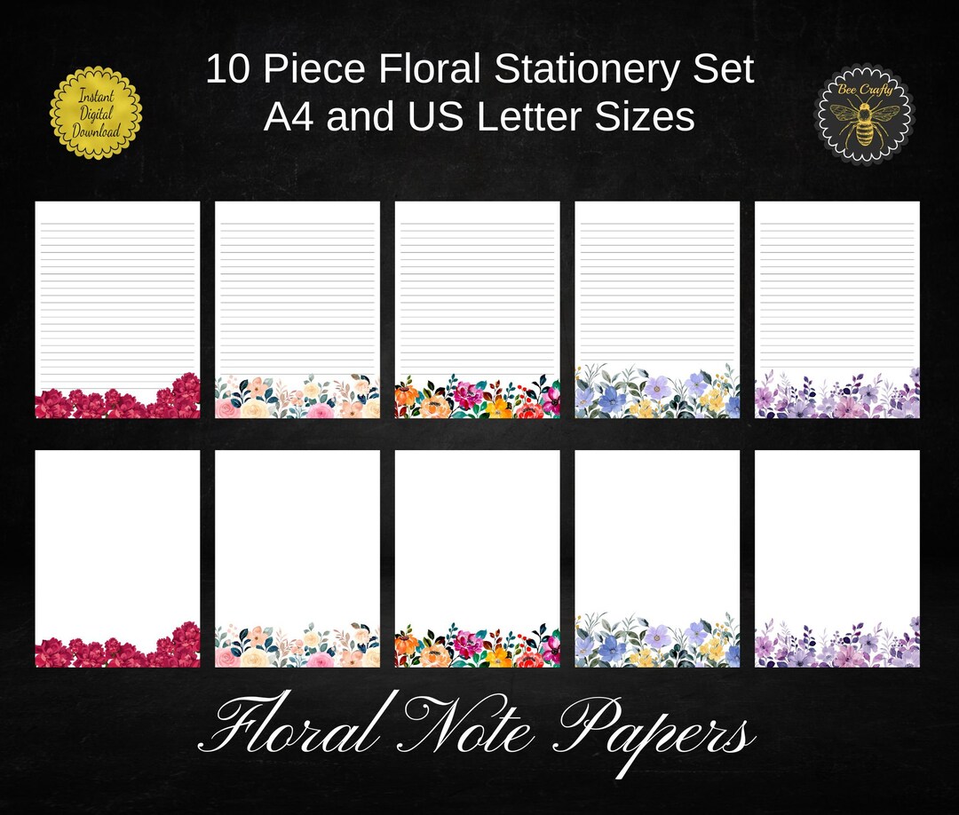10 Piece Stationery Set | Floral Writing Paper | Floral Note Paper ...