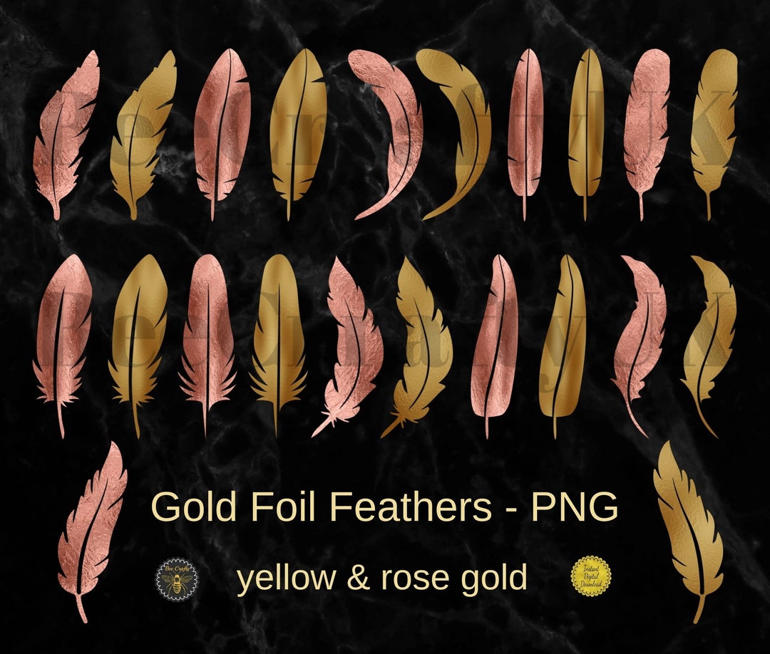 Gold Feather Design Elements | Yellow & Rose Gold Foil Feathers | 24 ...