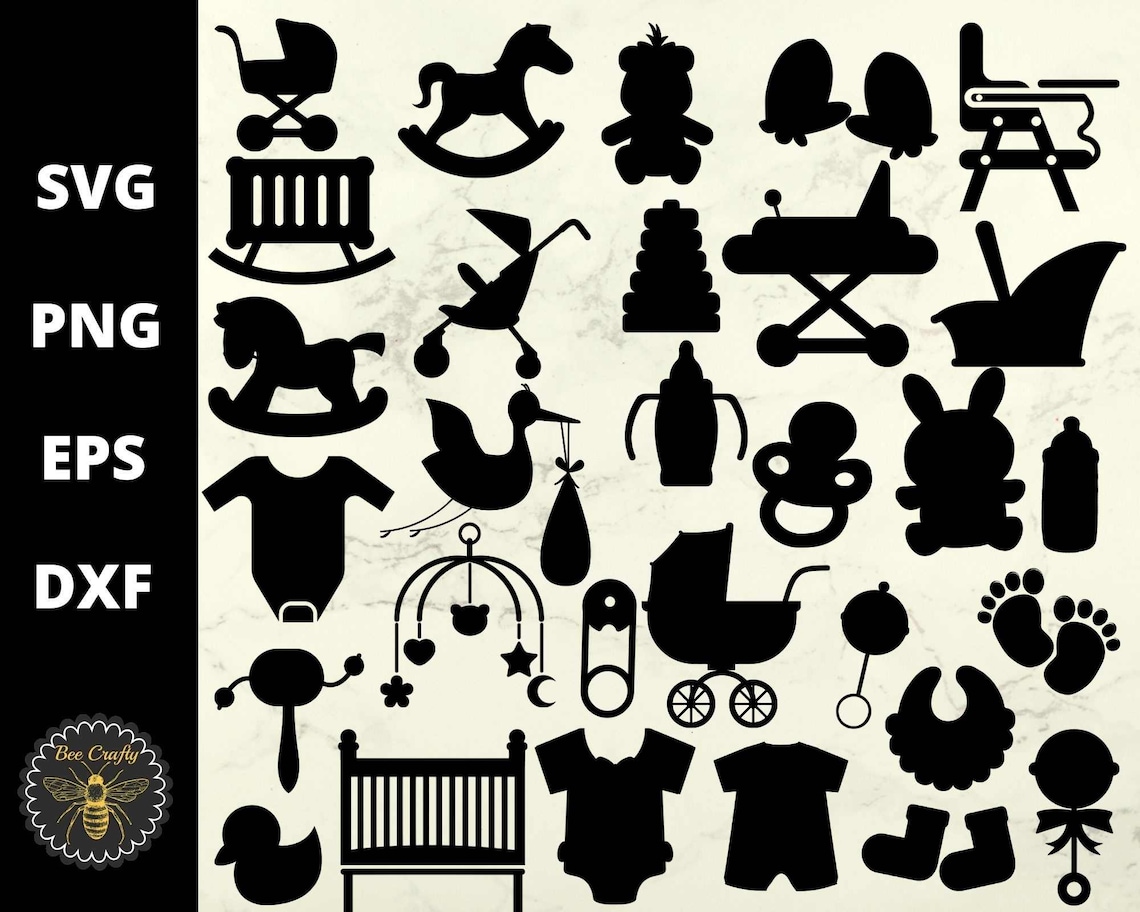 Baby SVG Bundle Pram Cot Teddy Dummy Rocking Horse Stork - Etsy