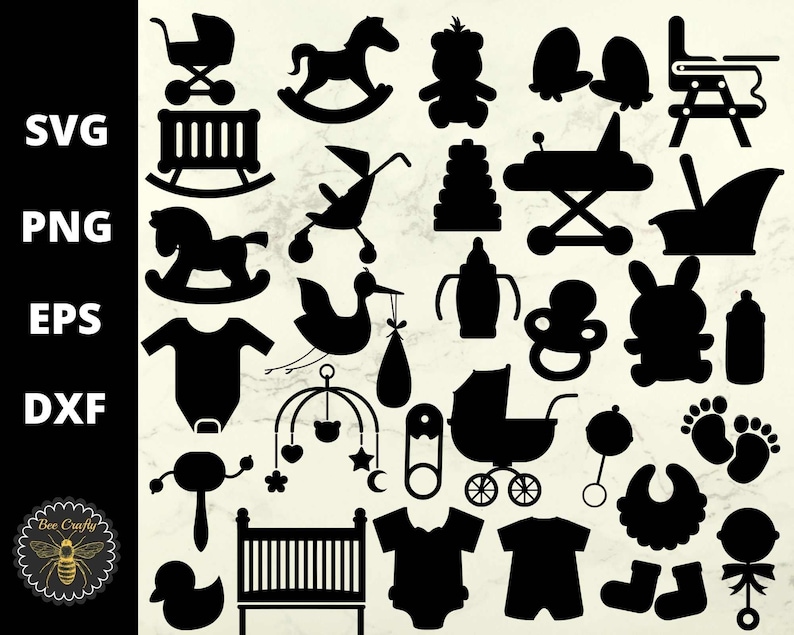 Baby SVG Bundle Pram Cot Teddy Dummy Rocking Horse Stork - Etsy