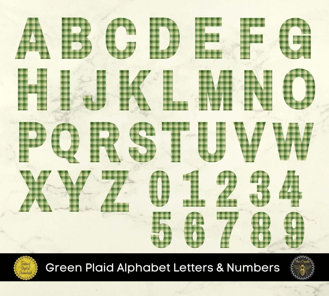 Green Plaid Letters & Numbers Green Check Alphabet Design - Etsy