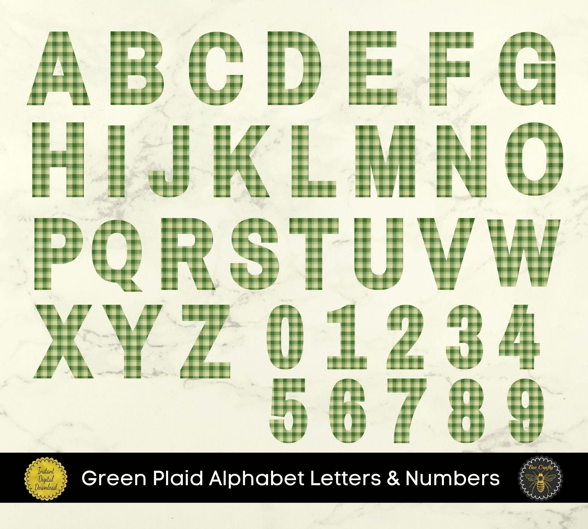 Green Plaid Letters & Numbers Green Check Alphabet Design | Etsy