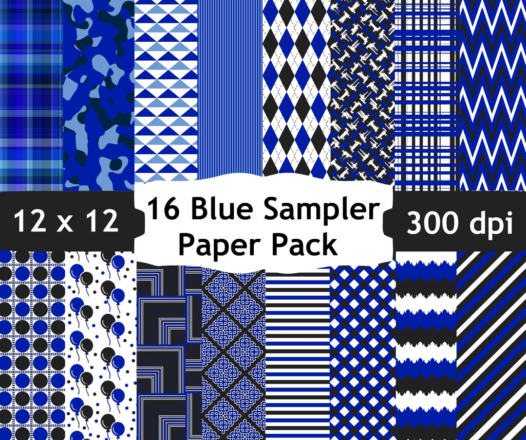 Royal Blue Digital Paper Pack | Mixed Pattern Scrapbooking Papers ...
