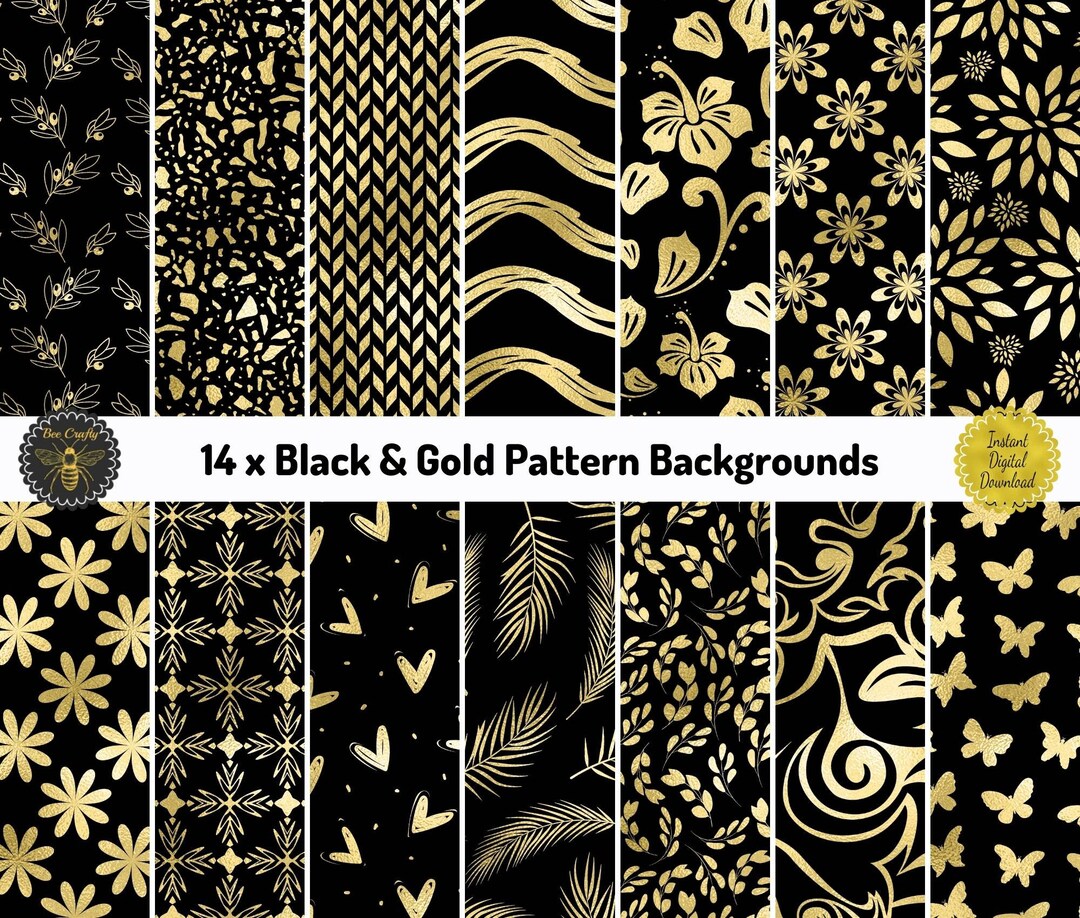Black & Gold Digital Paper Seamless Gold Foil Backgrounds Gold Black ...