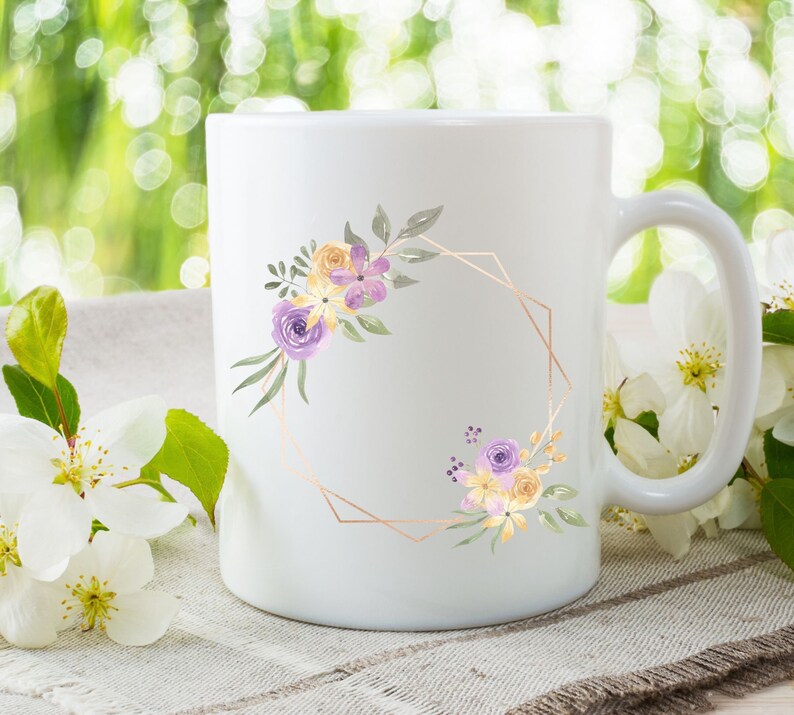 12 Lilac Lemon Rose Floral Geometric Polygonal Frames Gold & - Etsy UK