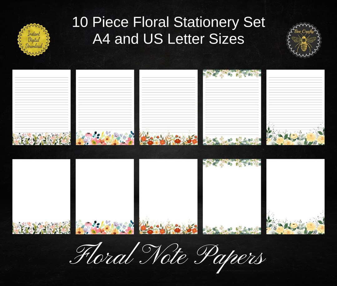 10 Piece Stationery Set | Floral Writing Paper | Floral Note Paper ...