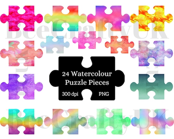 Watercolour Puzzle Pieces Puzzle Piece Clip Art Watercolor | Etsy