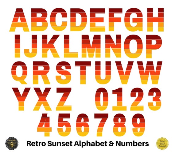 Retro Sunset Letters & Numbers Vintage Colour Alphabet A-Z - Etsy