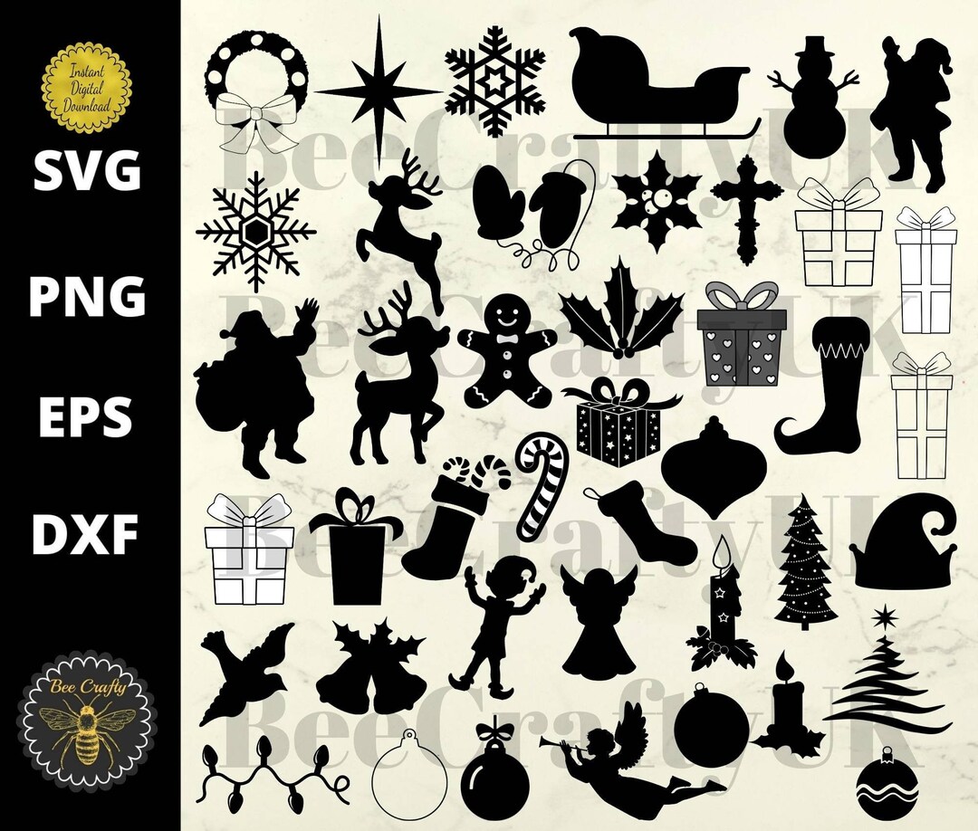 43 X Christmas Element Silhouettes SVG | Santa, Reindeers, Trees ...