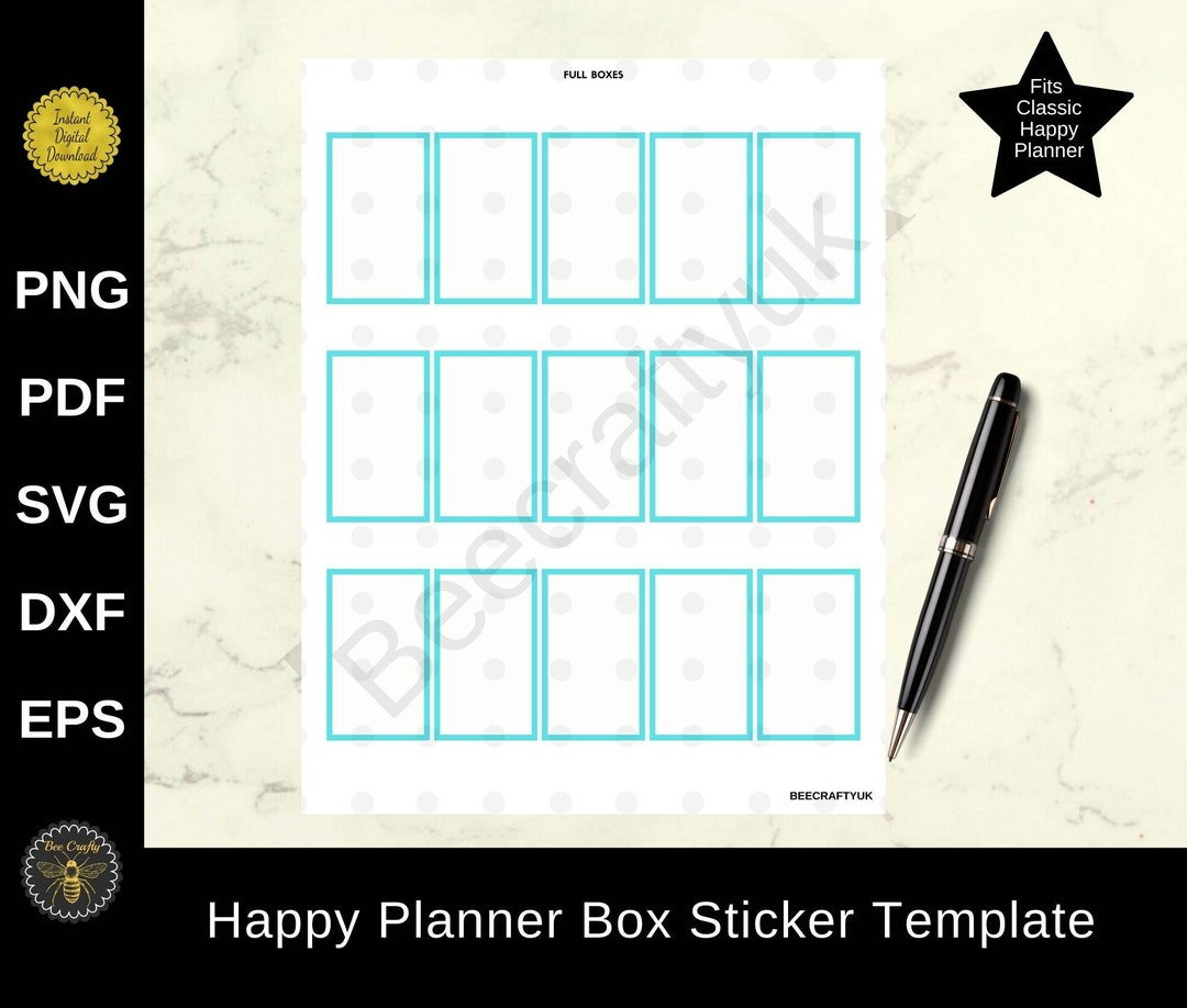Happy Planner Classic Sticker Template | Blank Fillable Full Box ...