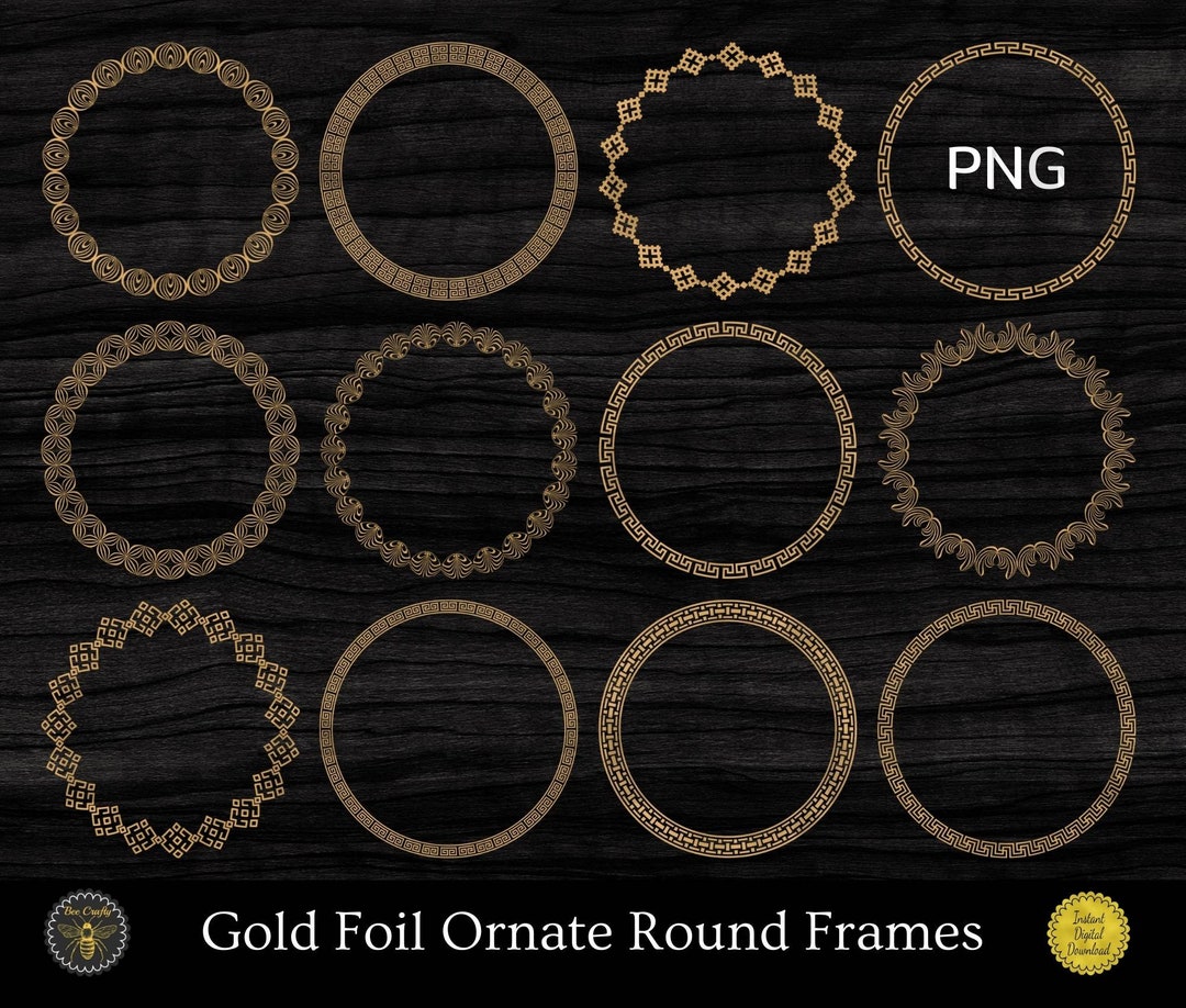 Gold Circle Frames Borders Bundle | Patterned Wreath Clipart Monograms ...